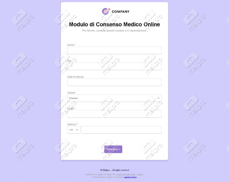 Modelli di Moduli per Consenso, Medico & Liberatorie | Mailpro™